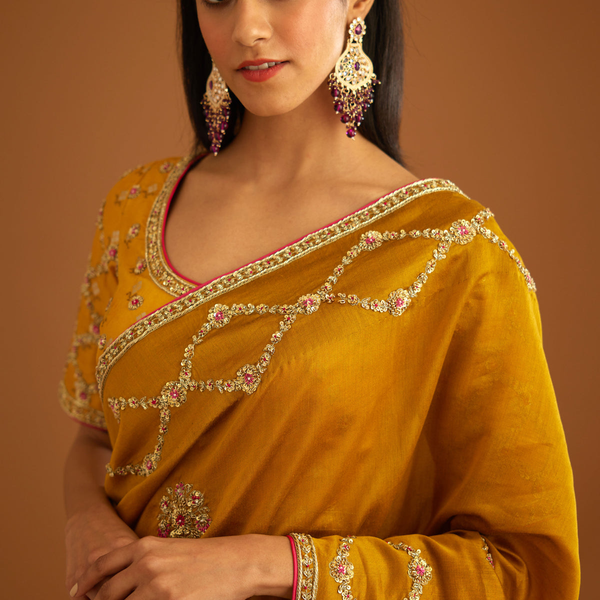 Mustard Yellow Saree Set. – Shyam Narayan Prasad