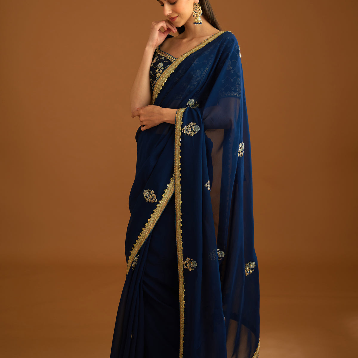 Midnight Blue Saree Set. – Shyam Narayan Prasad